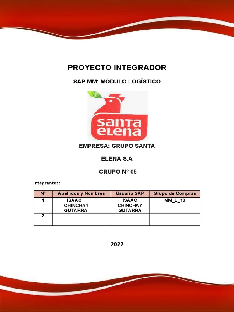 SAP MM: Proyecto integrador Grupo Santa Elena - Ciclo de ...
