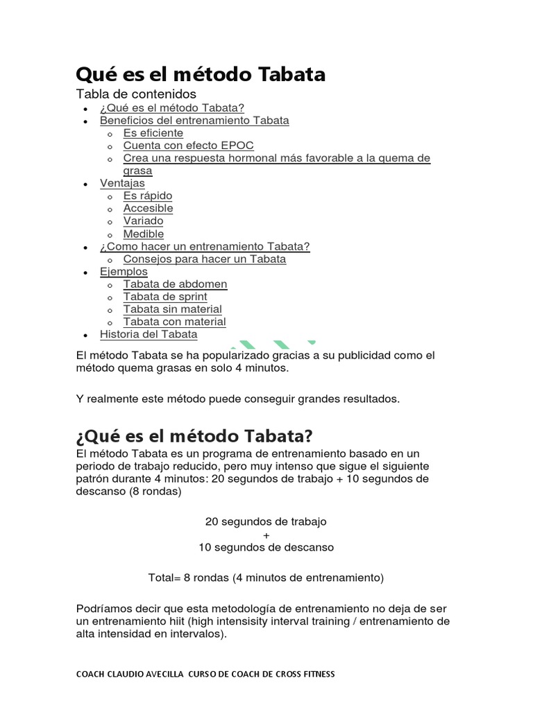 ¿Qué Es El Método Tabata? | PDF | Hombro | Ejercicio aerobico