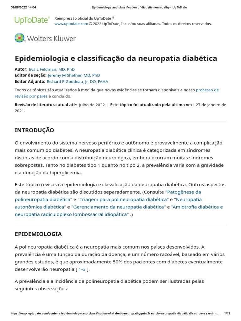 Epidemiology and Classification of Diabetic Neuropathy - UpToDate | PDF ...