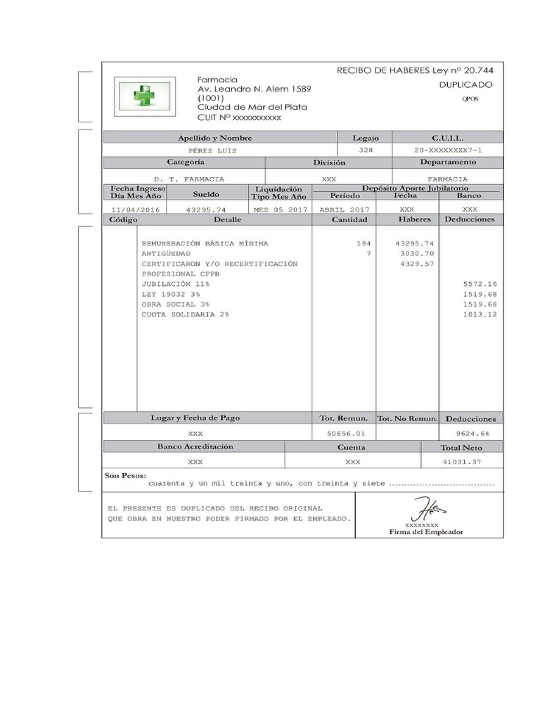 Modelo de Recibo de Sueldo | PDF