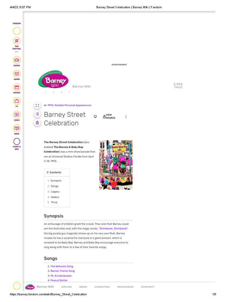 Barney Street Celebration - Barney Wiki - Fandom | PDF | Fandom Barney Street Celebration - Barney Wiki - Fandom | PDF | Fandom