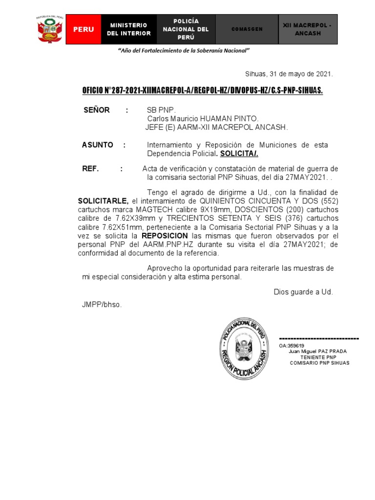 Oficio Dam PNP | PDF