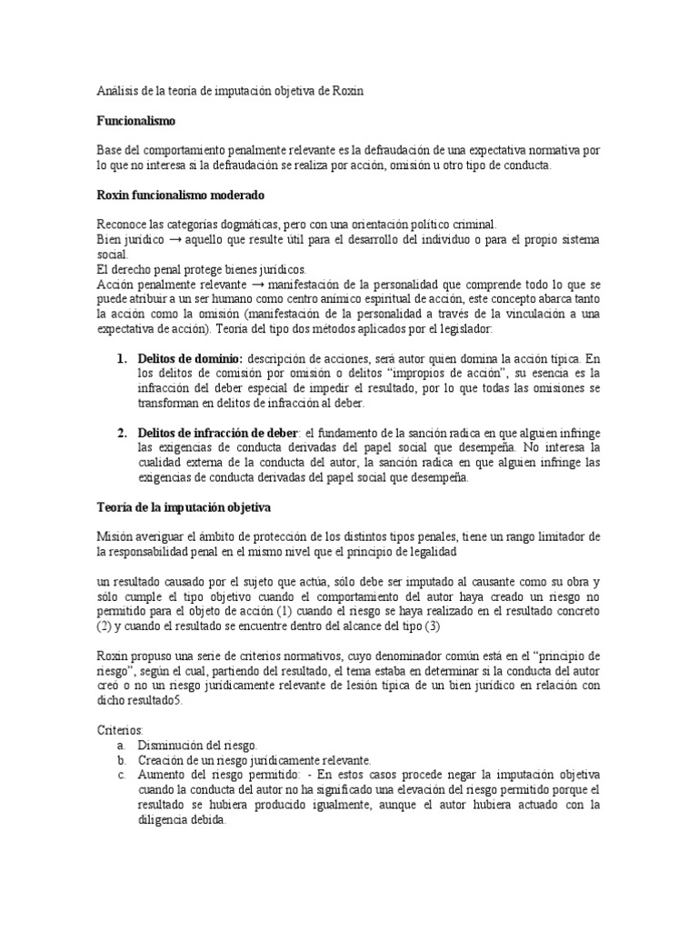 Análisis de La Teoría de Imputación Objetiva de Roxin | PDF | Derecho ...