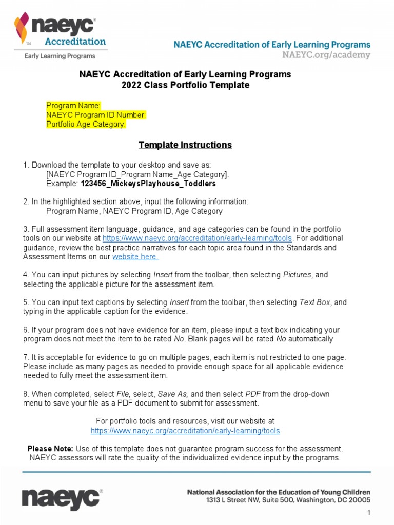 NAEYC Accreditation of Early Learning Programs 2022 Class Portfolio ...