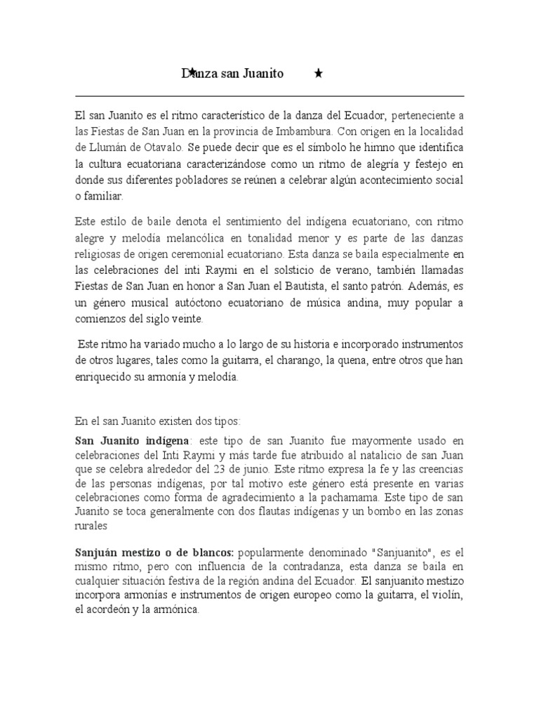 Danza San Juanito: Tradición y Pasos | PDF | Bailes | Ecuador