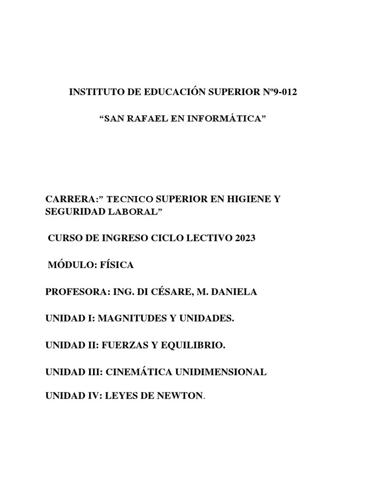 Cuadernillo de Ingreso FÍSICA 2023 | PDF | Fuerza | Las leyes del movimiento de Newton