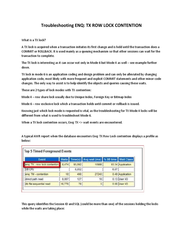 Troubleshooting ENQ TX Row Locks | Download Free PDF | Database Index ... Troubleshooting ENQ TX Row Locks | Download Free PDF | Database Index ...