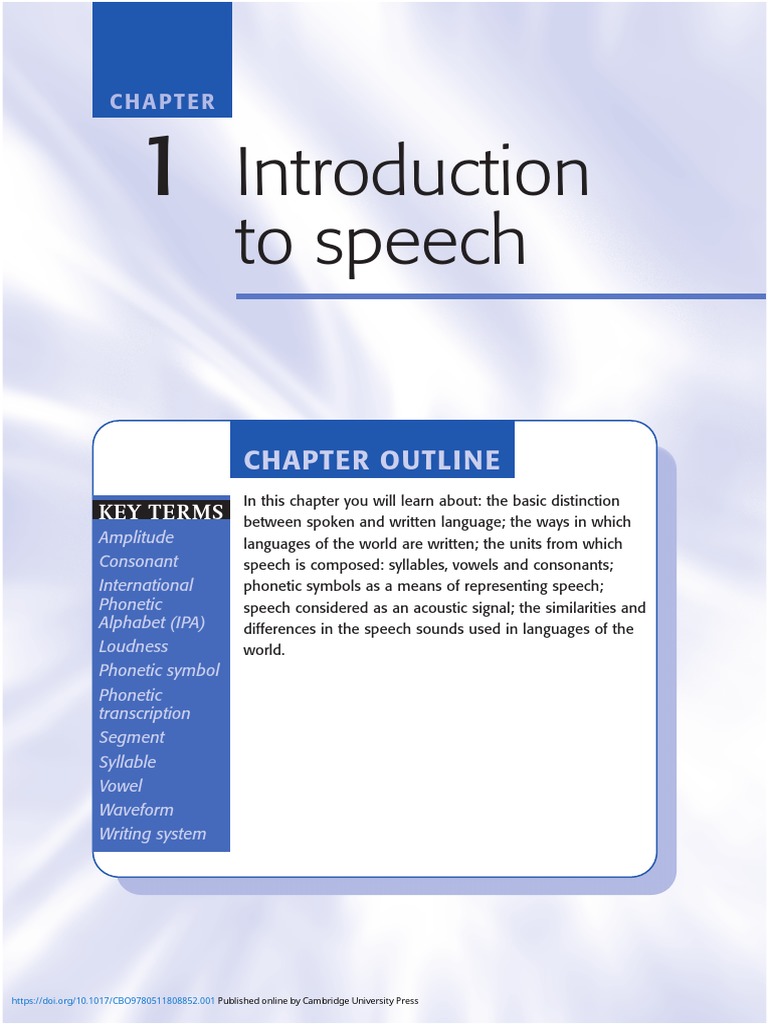 01.0 PP 1 20 Introduction To Speech | PDF | Consonant | Syllable