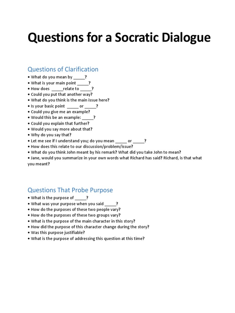Questions For A Socratic Dialogue | PDF | Reason | Evidence