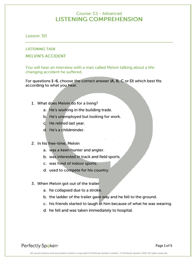 C1 - Lesson 56-60 - Listening Comprehension | PDF