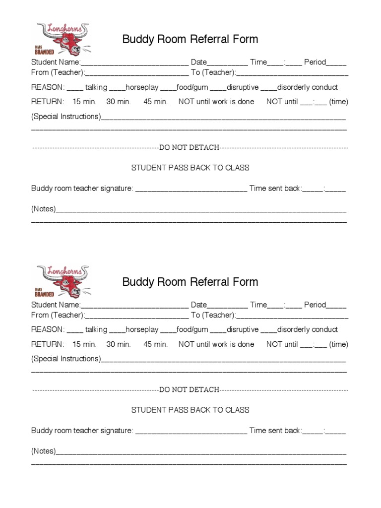 Buddy Room Referral Form | PDF | Behavior Modification | Learning