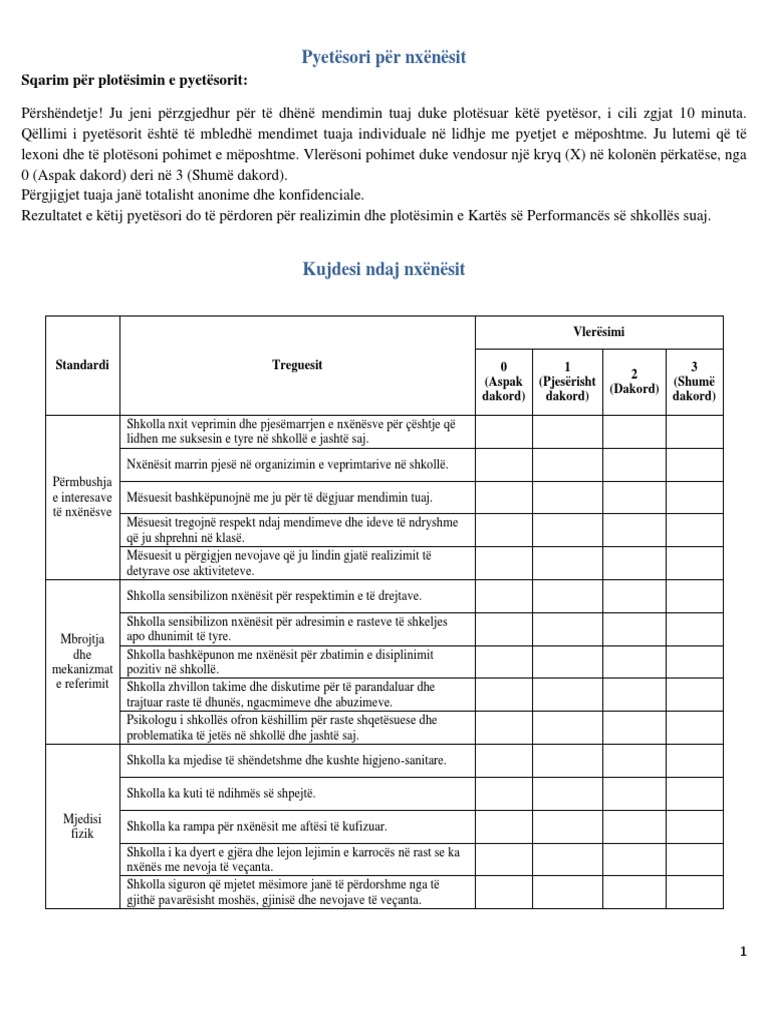 Pyetësor Për Nxënësit | PDF