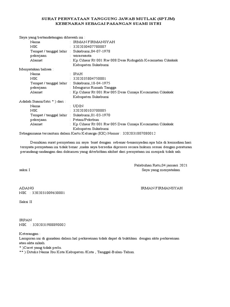 SPTJM Pasangan Suami Istri | PDF