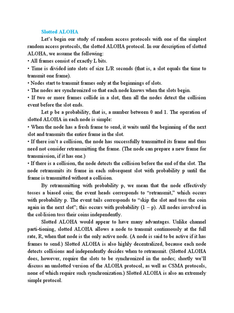 Slotted Aloha Pdf Computer Networking Data Transmission