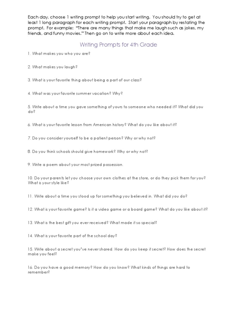 Writing Prompts For 4th Grade | PDF | Self-Improvement | General Fiction