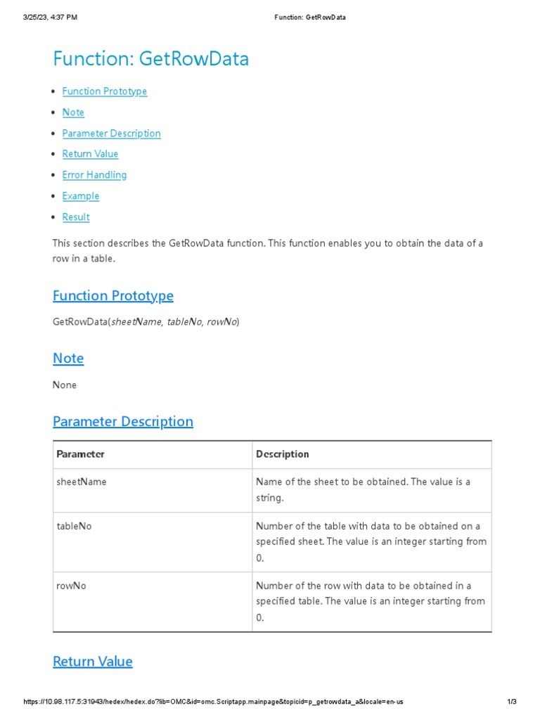 Function GetRowData | PDF | Function (Mathematics) | Parameter (Computer Programming)