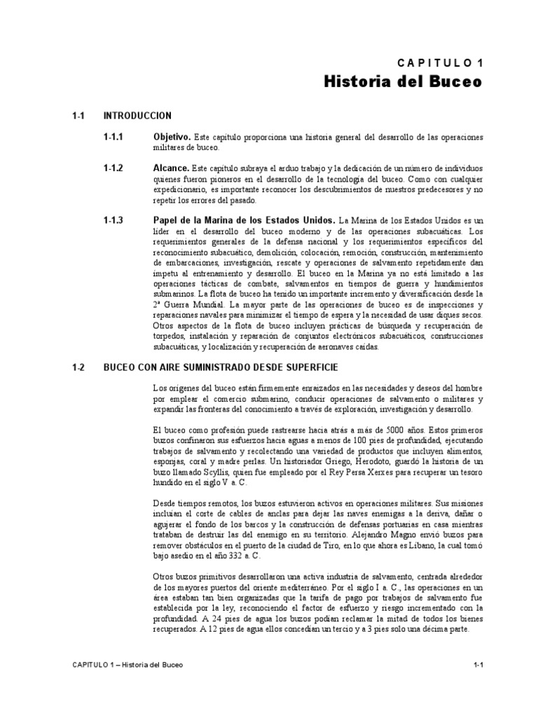Capitulo 1 Historia Del Buceo | PDF | Buceo bajo el agua | Oxígeno