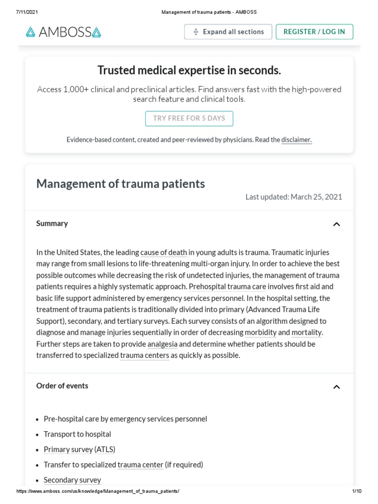 Management of Trauma Patients | PDF | Major Trauma | Injury