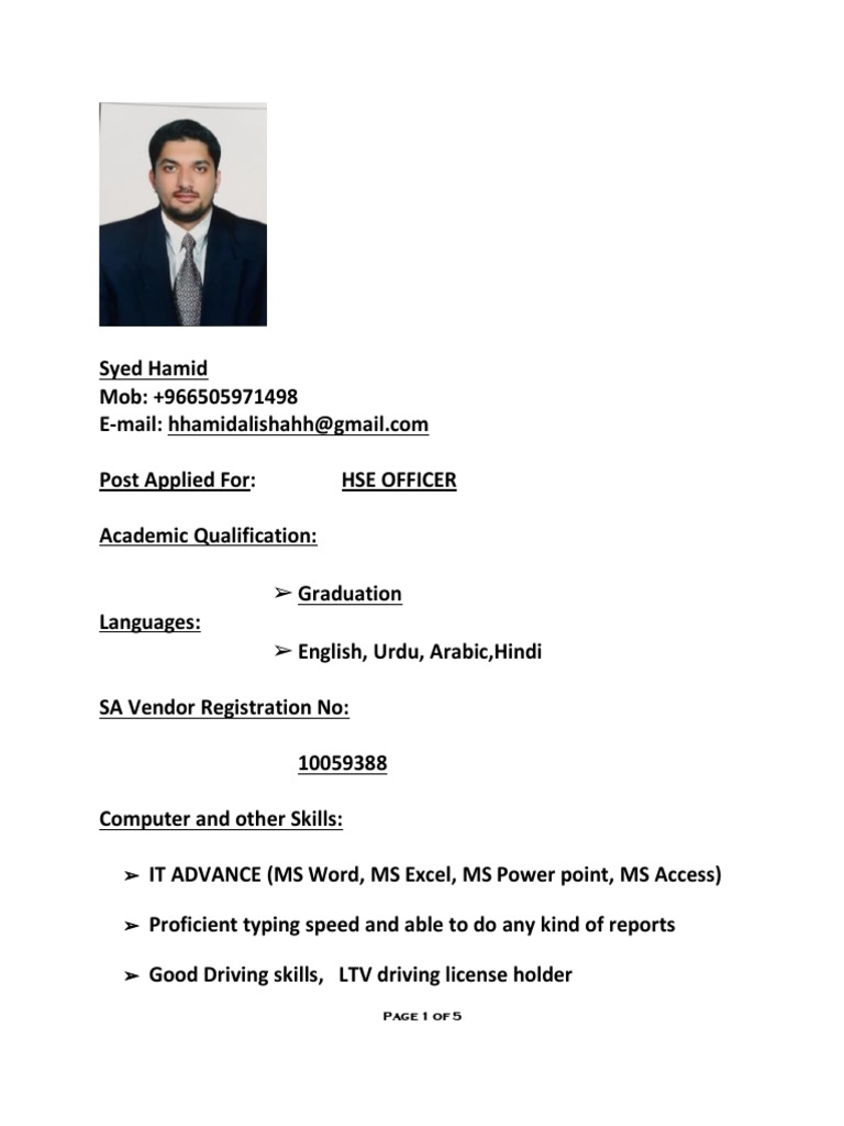 Hamid CV | PDF | Occupational Safety And Health | Safety