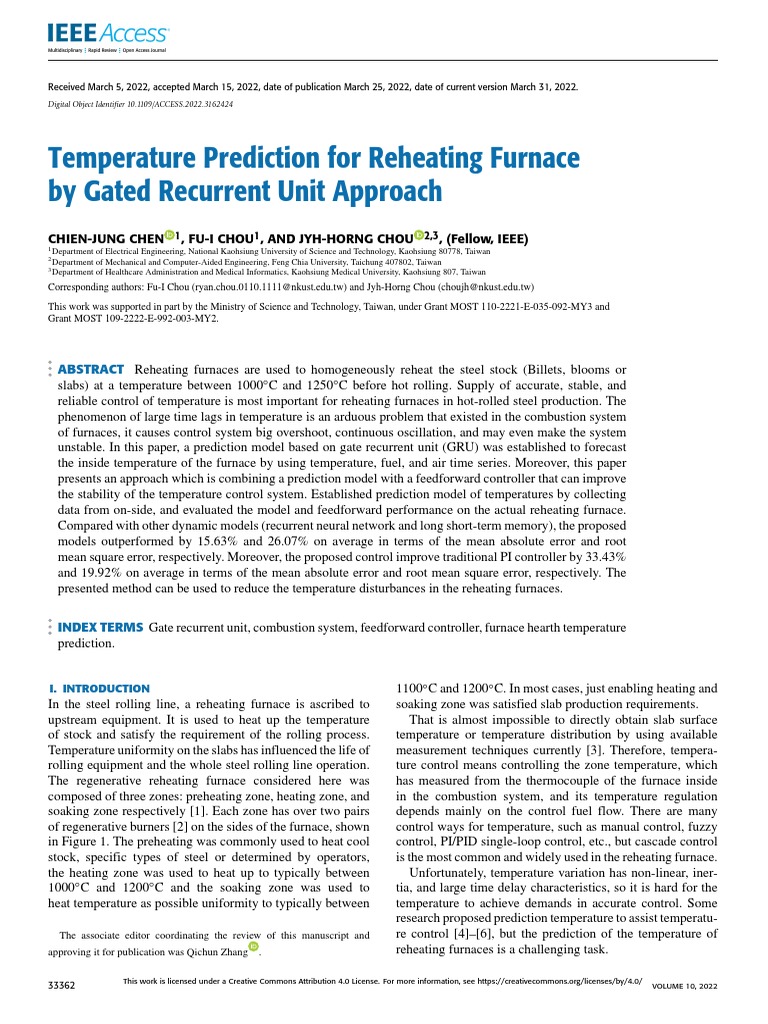 Temperature Prediction For Reheating Furnace by Gated Recurrent Unit Approach | PDF | Mean ...