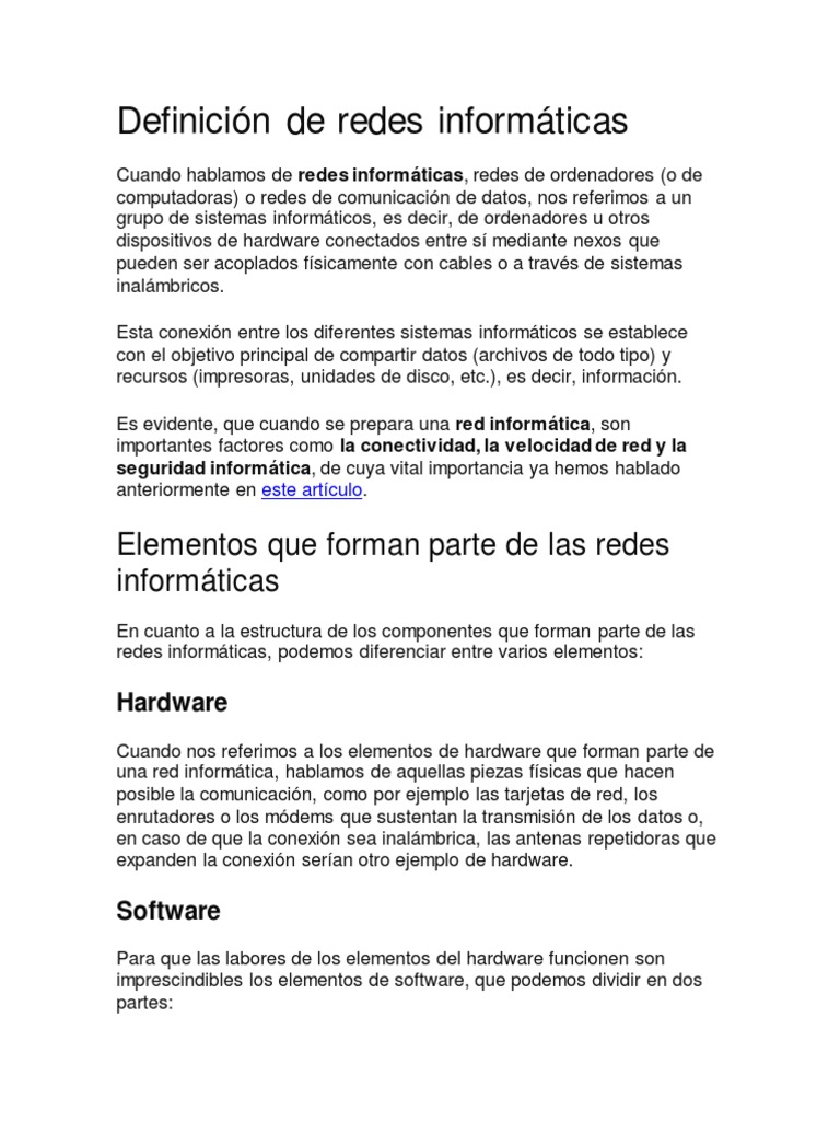 Definición de Redes Informáticas | PDF | Red de computadoras ...