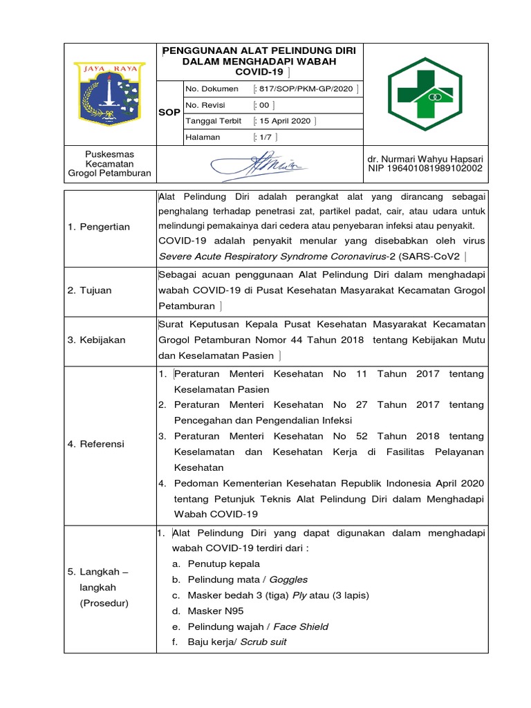 Sop Penggunaan Apd Dalam Menghadapi Wabah Covid-19 Fix | PDF