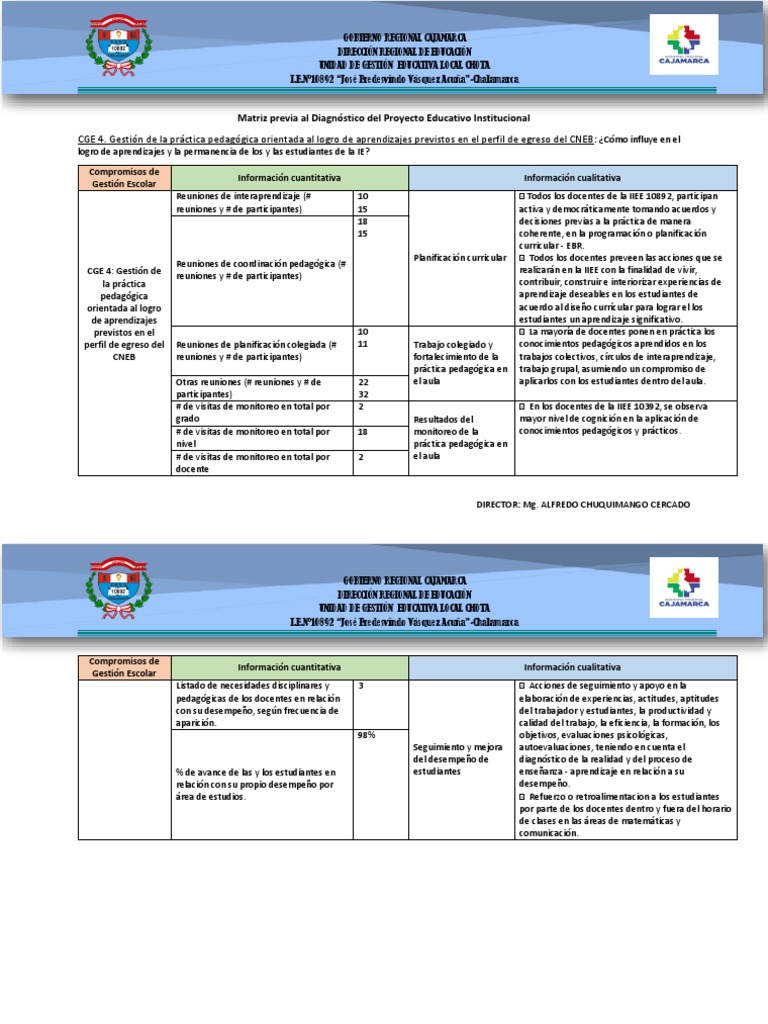 Matriz de Diagnóstico Institucional PEI - 2023 | PDF | Enseñando | Modificación de comportamiento