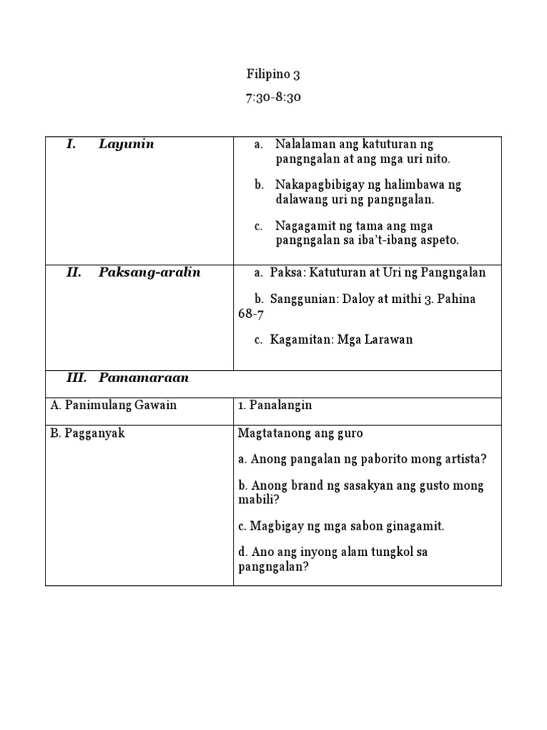 Filipino 3 BANGHAY ARALIN | PDF