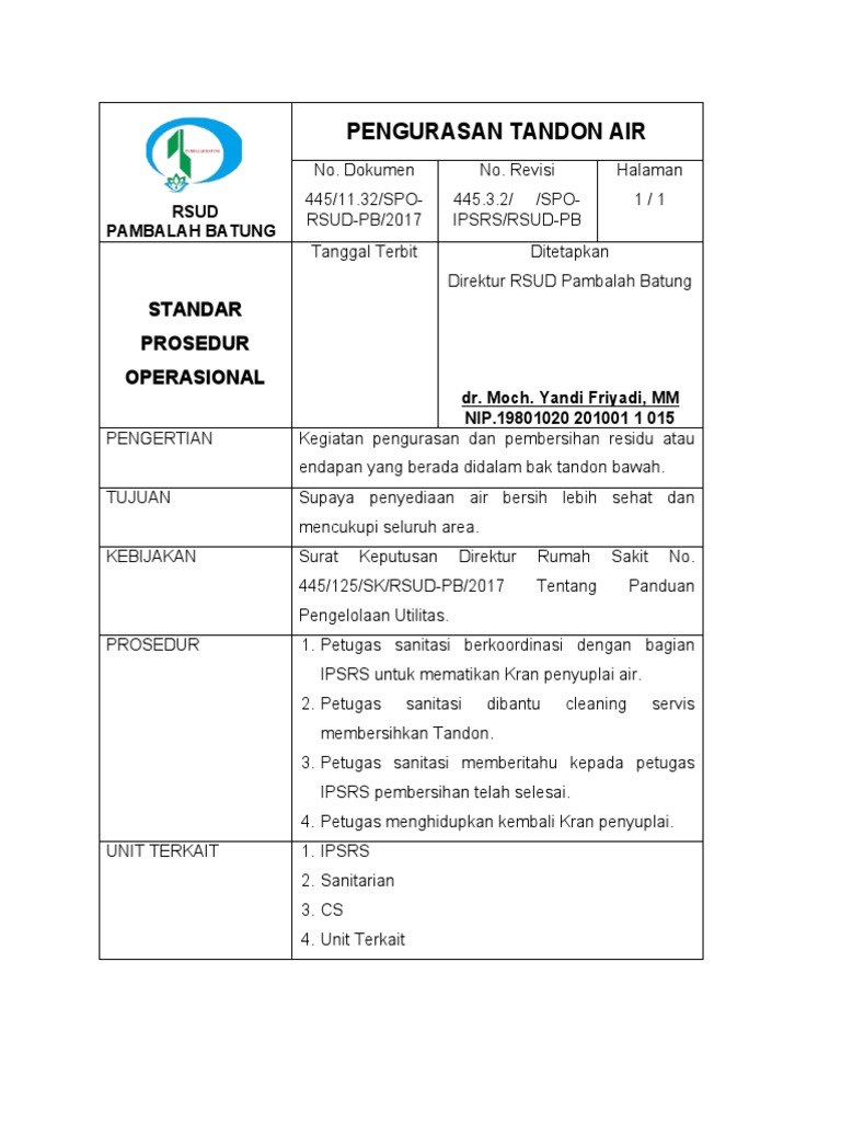 SPO Pengurasan Tandon | PDF