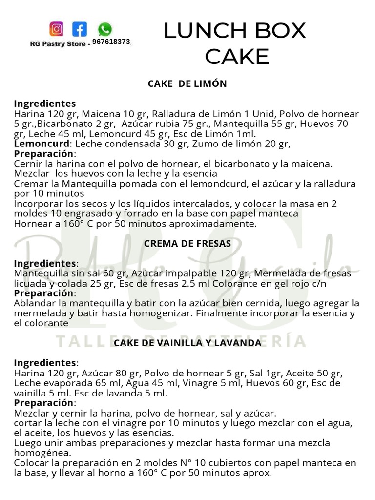 Recetas de Pasteles para Lunch Box | PDF | lactoso | Mantequilla