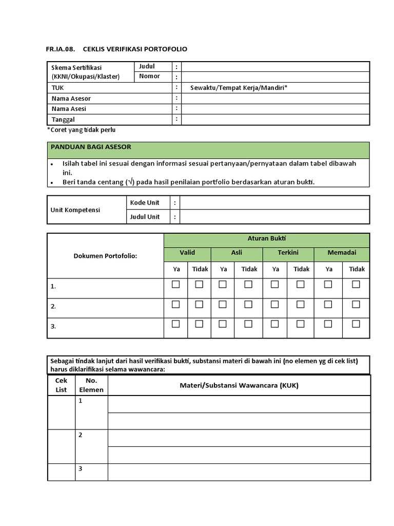 FR - Ia.08. Ceklis Verifikasi Portofolio | PDF