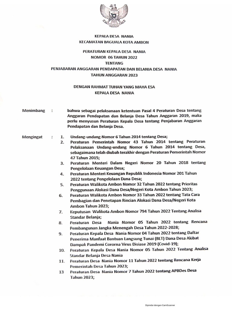 Perkades Penjabaran APBDes 2023 | PDF