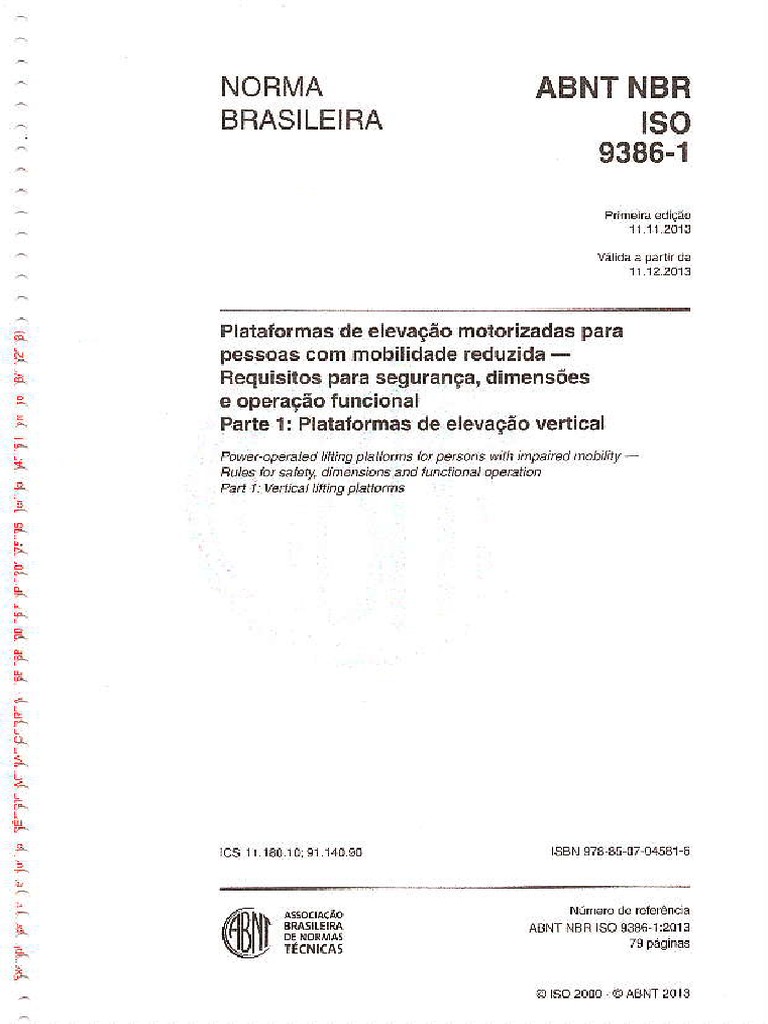 NBR ISO 9386-1 Plataforma Elevatória | PDF