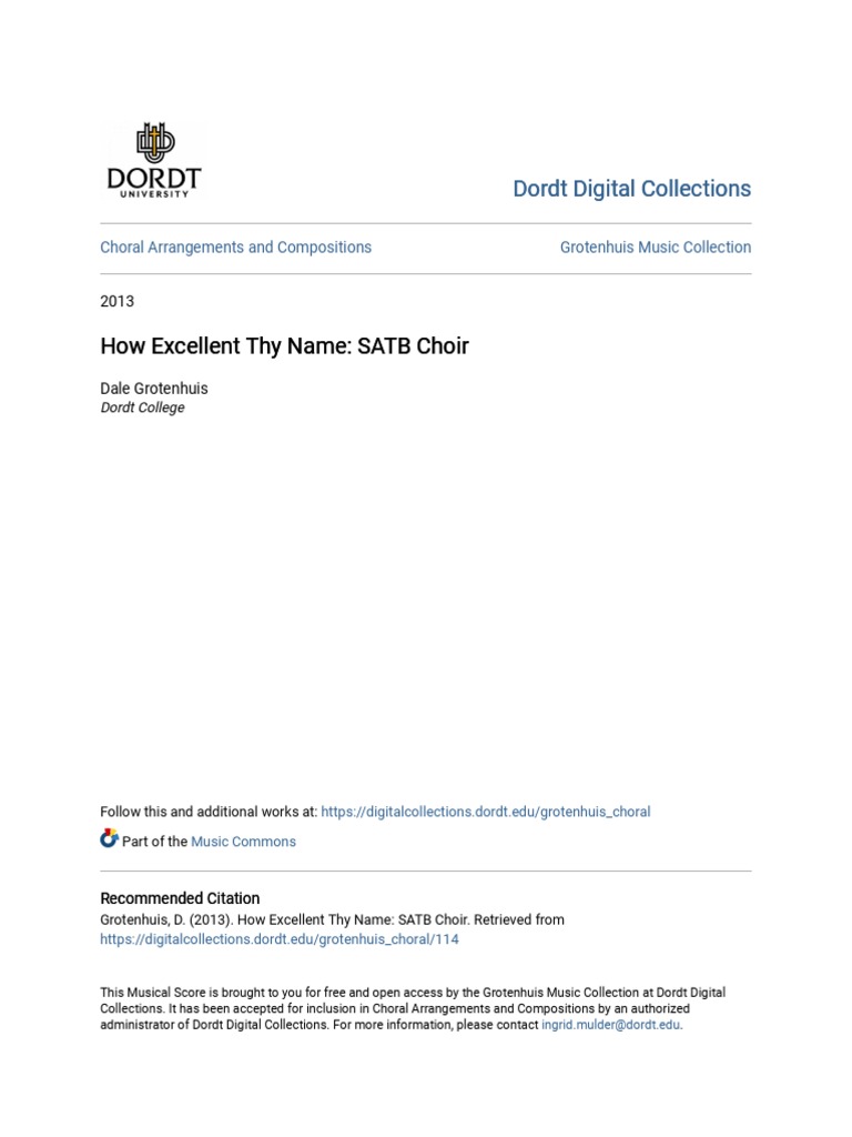 How Excellent Thy Name - SATB Choir | PDF