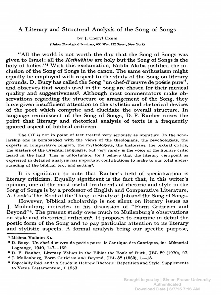 A Literary and Structural Analysis of The Song of Songs | PDF | Song Of ...