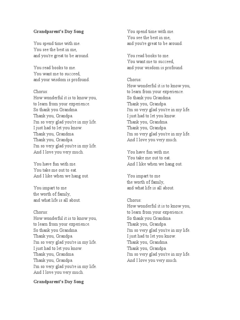Grandparents Day Appreciation Song | PDF