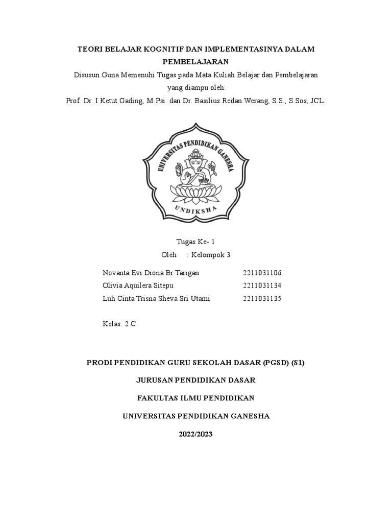 Makalah Teori Belajar Kognitif | PDF Makalah Teori Belajar Kognitif | PDF