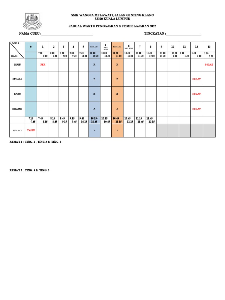 Jadual Kosong 2022 | PDF