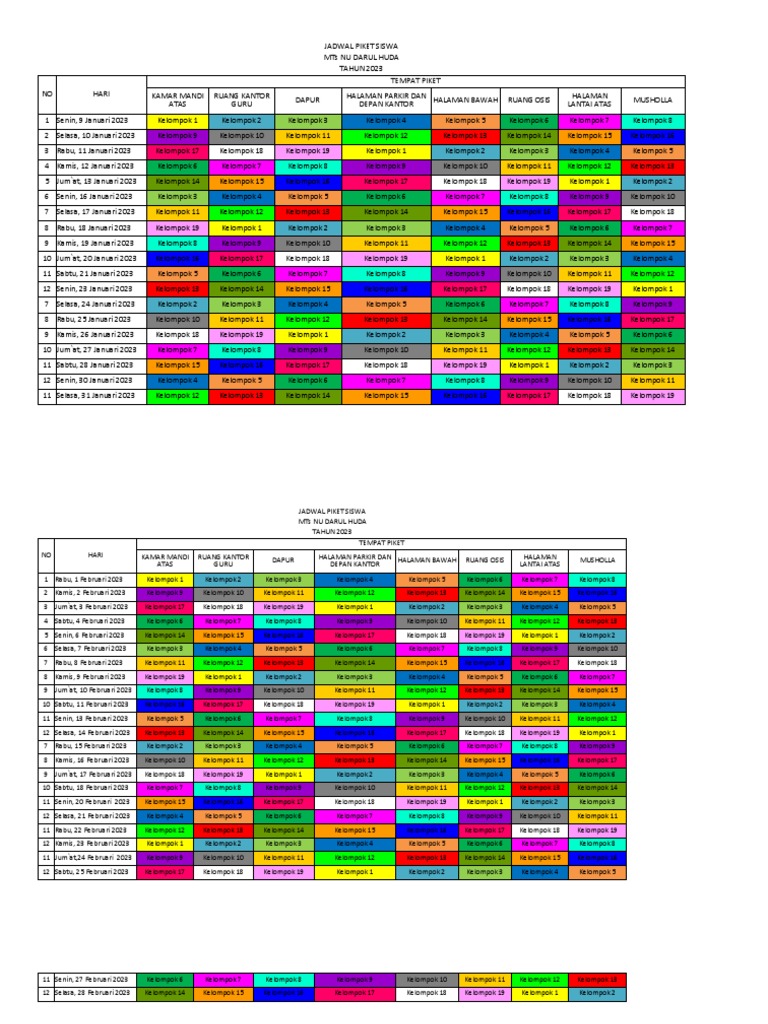 CONTOH JADWAL PIKET KELAS | PDF