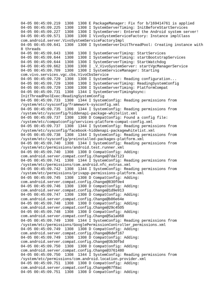 Android System Server Initialization Logs | PDF | Computer Science ...