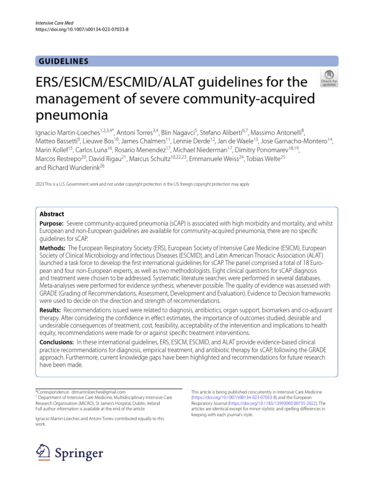ERS/ESICM/ESCMID/ALAT Guidelines For The Management of Severe Community ...