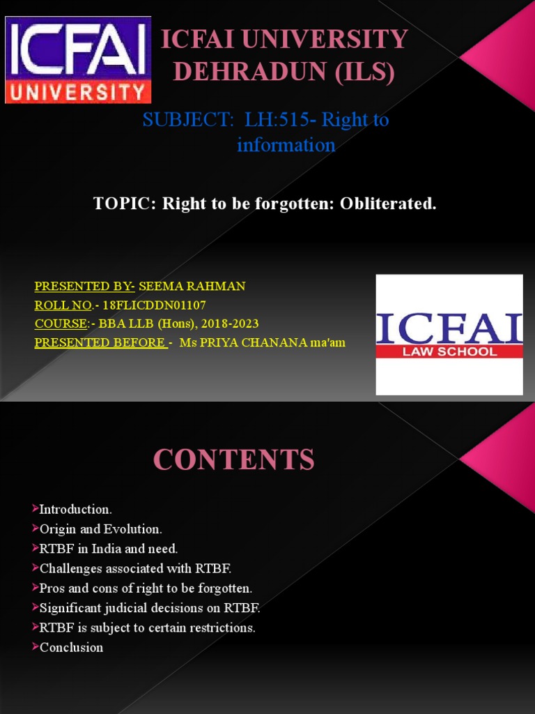 Right To Be Forgotten in Respect With RTI | PDF | Privacy | Freedom Of ...