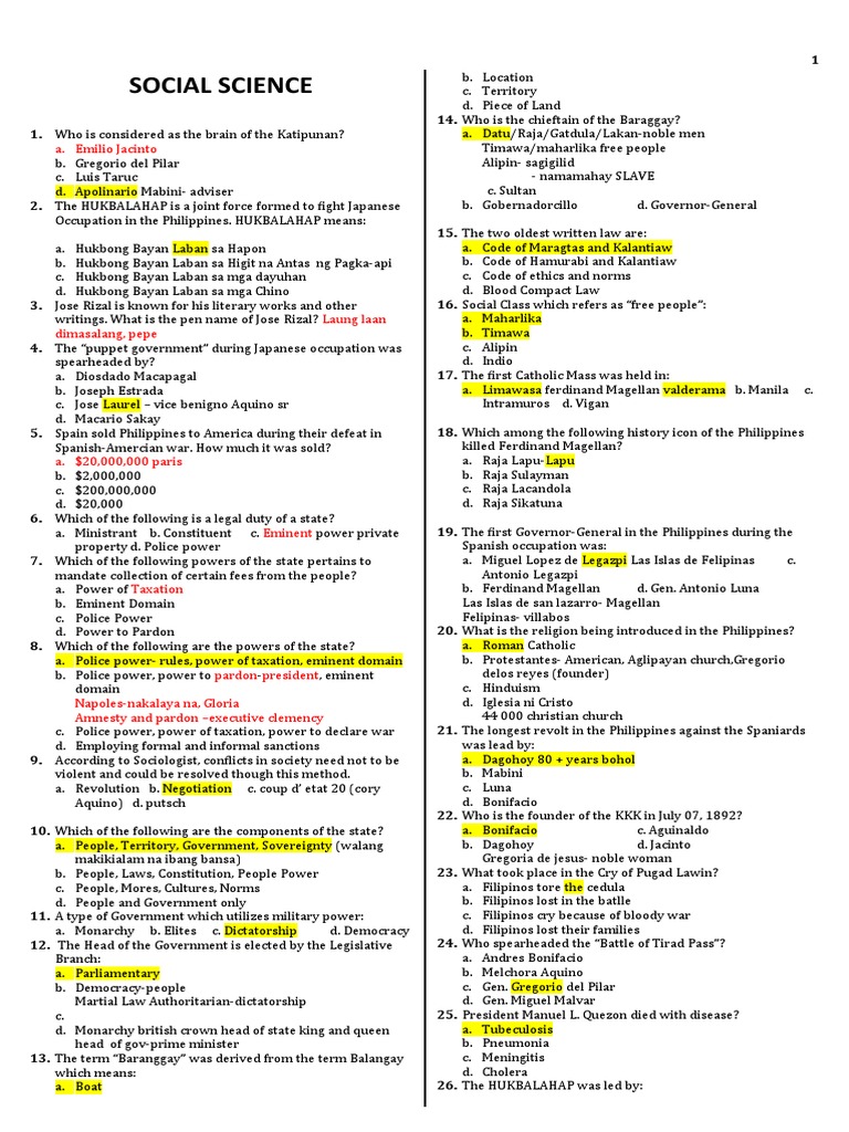 Philippine History and Government Quiz | PDF | President Of The ...