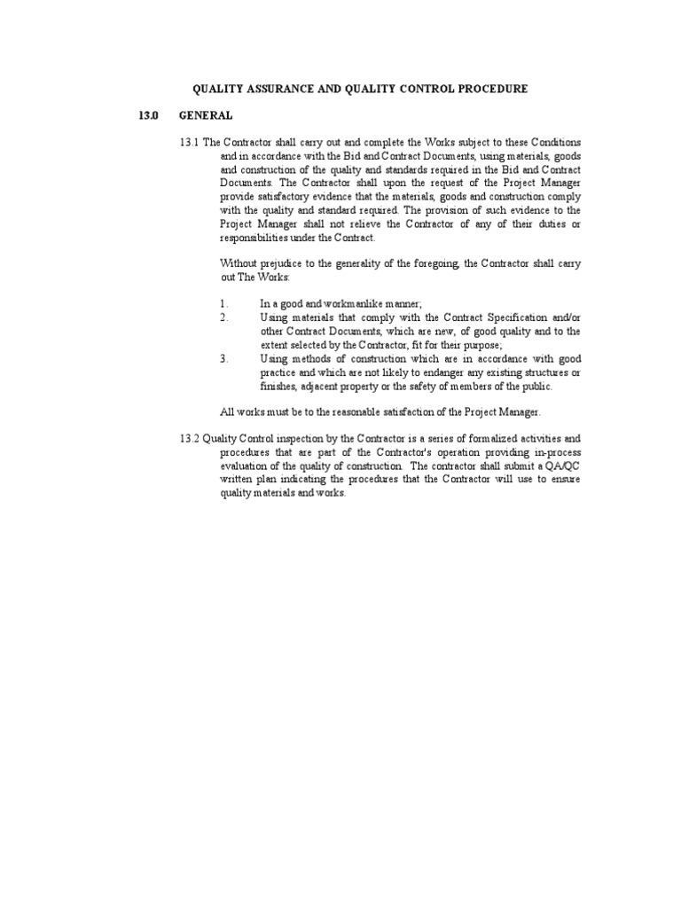 G. Quality Plan or Quality Control Program | PDF