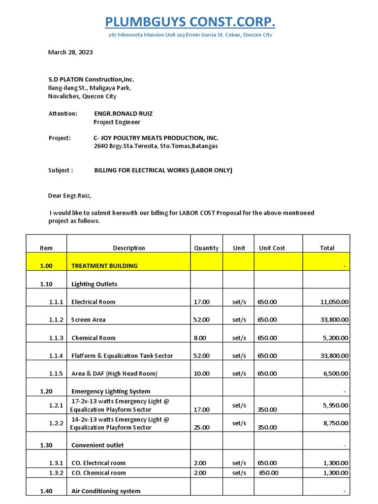 Billing For Electrical Works 03-28-23 | PDF | Engineering | Building ...