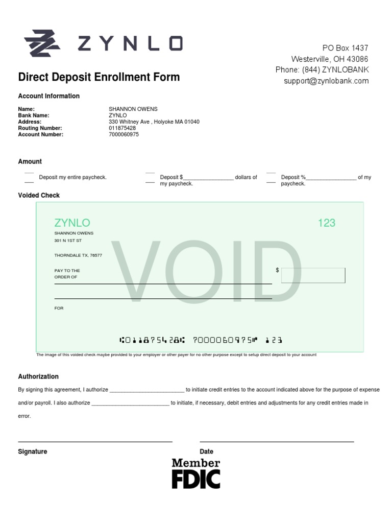 Direct Deposit Form | PDF