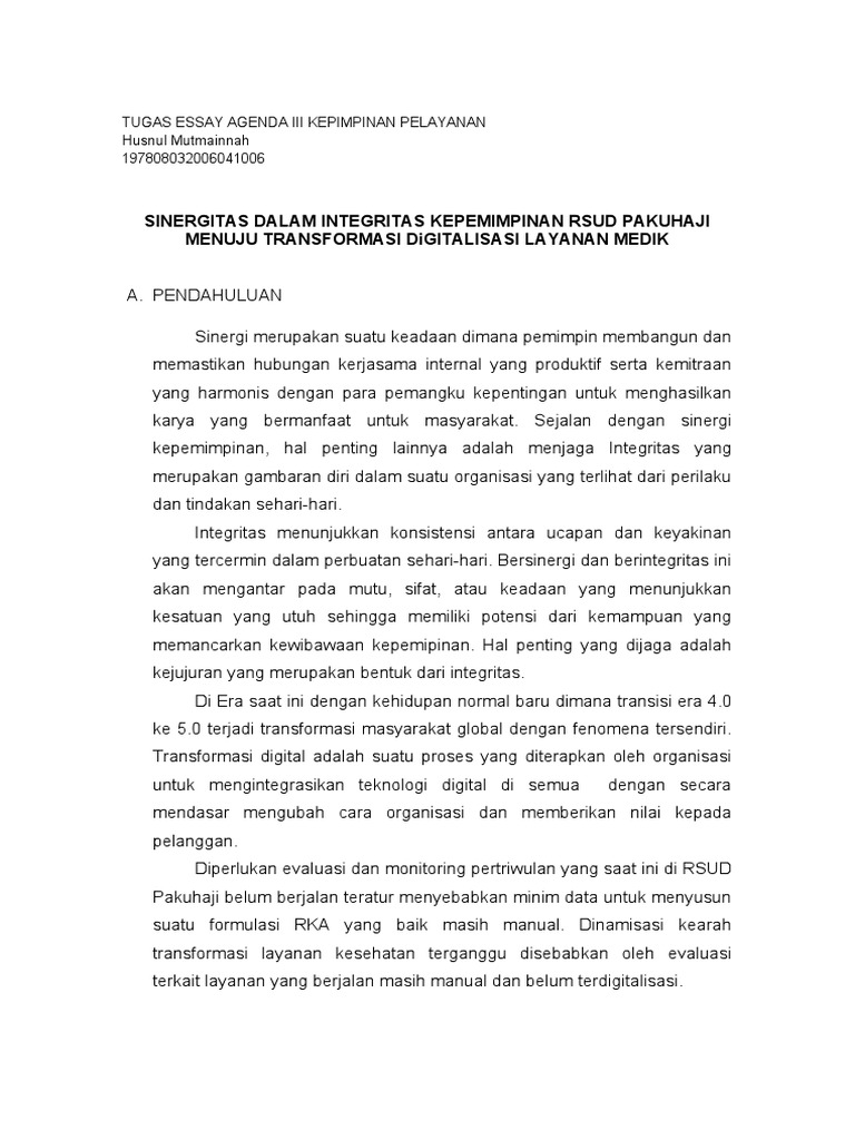 TUGAS ESSAY AGENDA III, Husnul Mutmainnah | PDF