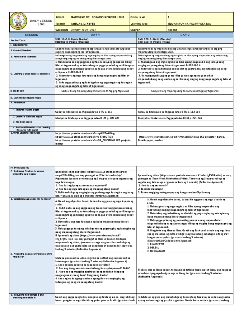DLL TEMPLATE EsP Week 9 | PDF