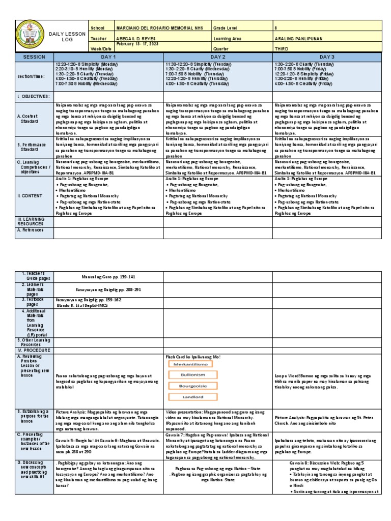 DLL-TEMPLATE-AP-week-1 Third Quarter | PDF