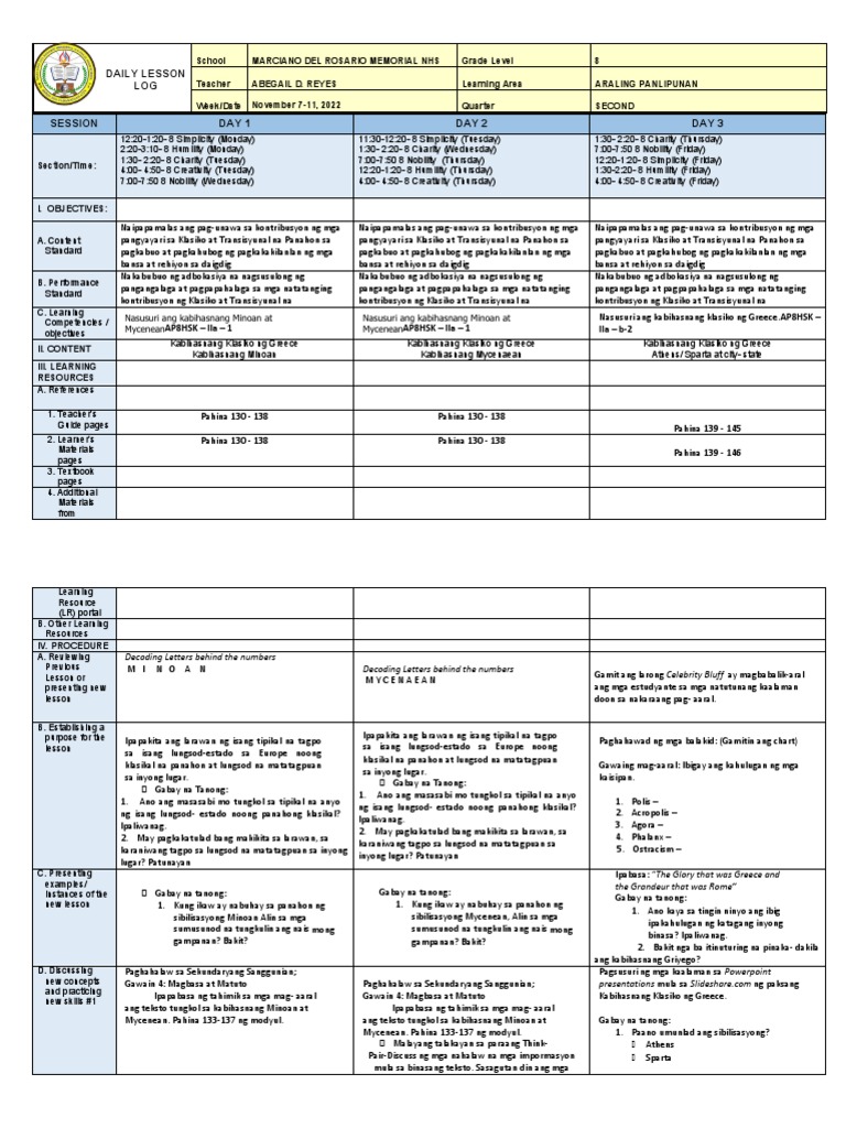 DLL-TEMPLATE-AP-week-2 Second Quarter | PDF
